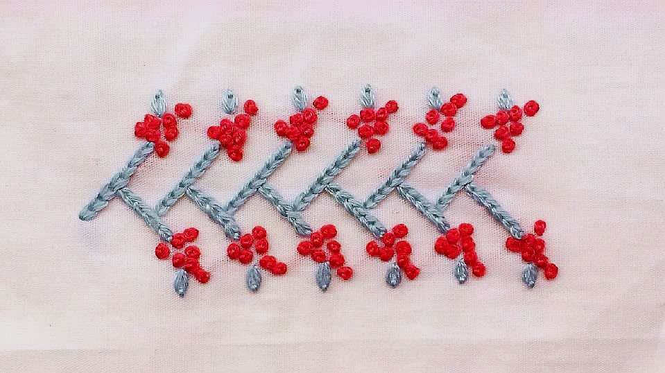 刺绣基础针法的简单应用,用雏菊绣、锁链绣、法结绣来绣漂亮花边