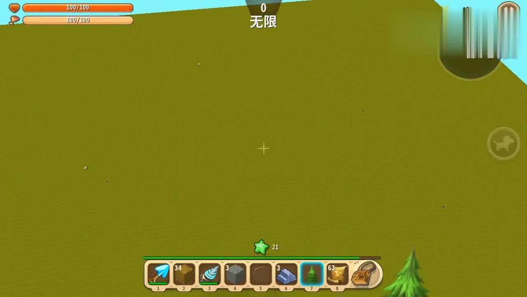 迷你世界空岛生存做了一把铁斧头去寻找松树林的宝箱