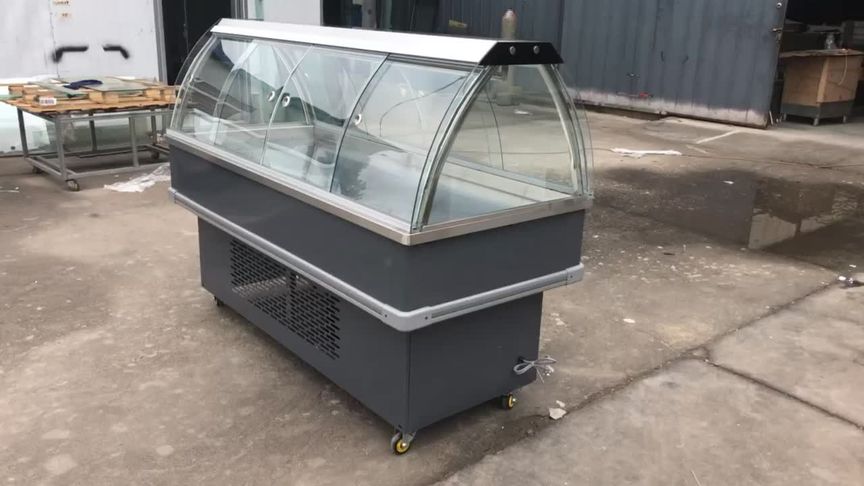直冷超市促销台,配双面弧形玻璃推拉门!