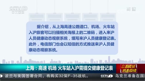 [今日环球]上海:高速 机场 火车站入沪需提交健康登记表
