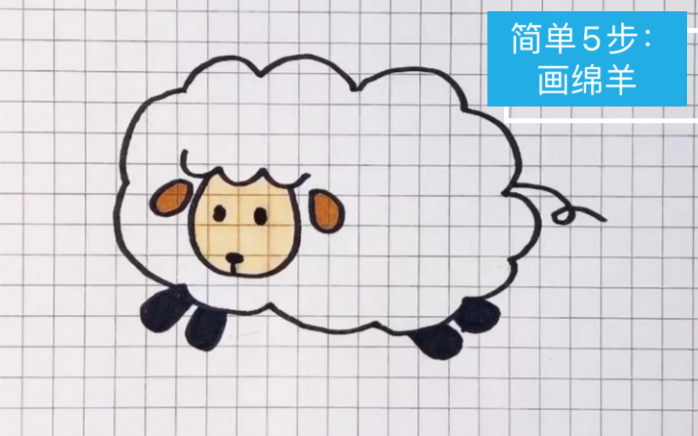 最简单小绵羊简笔画,只要5步