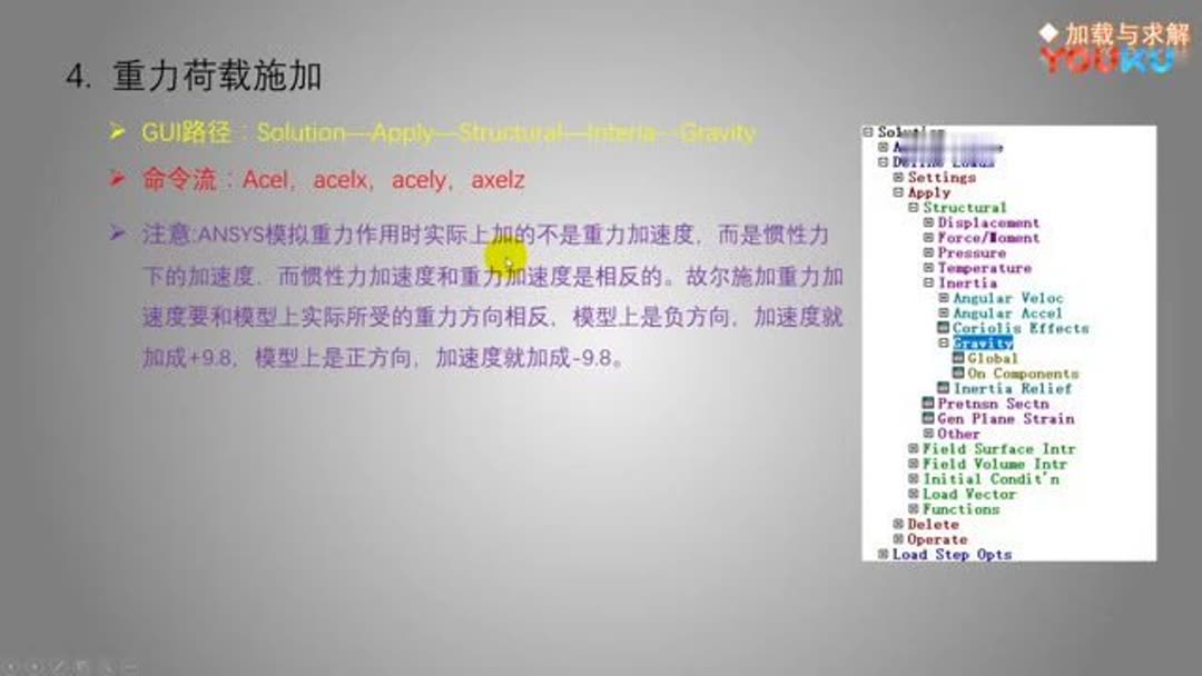 水哥ANSYS初级教程48-重力荷载的施加