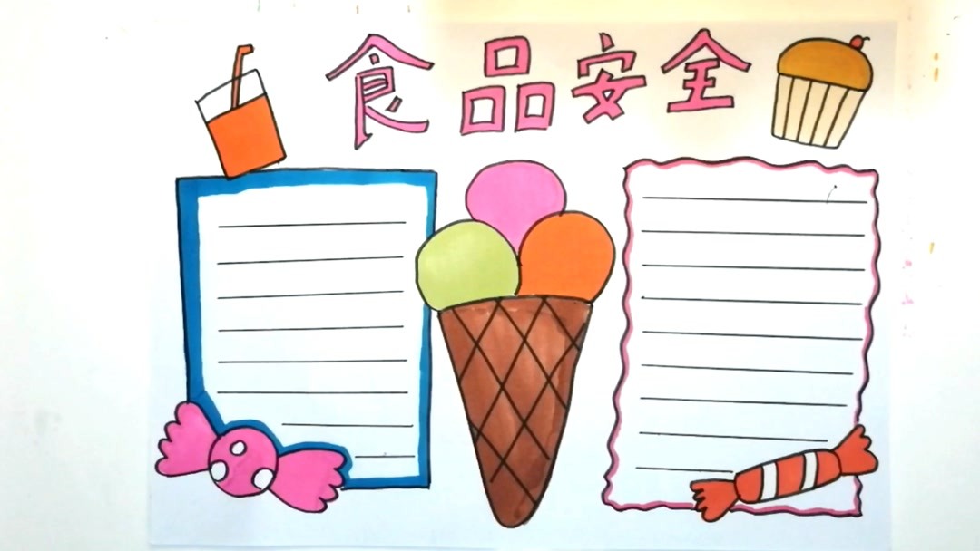 儿童手抄报:食品安全,简单画一幅食品安全手抄报,绘画教程