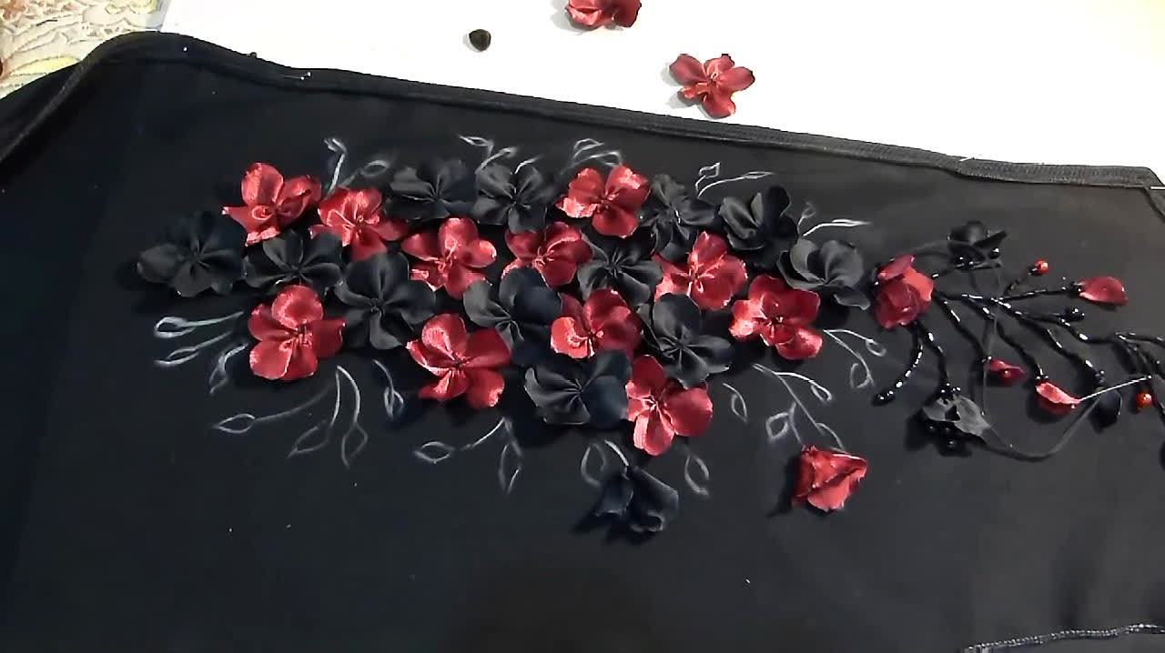 手工制作花朵刺绣,这样缝在衣服上超美