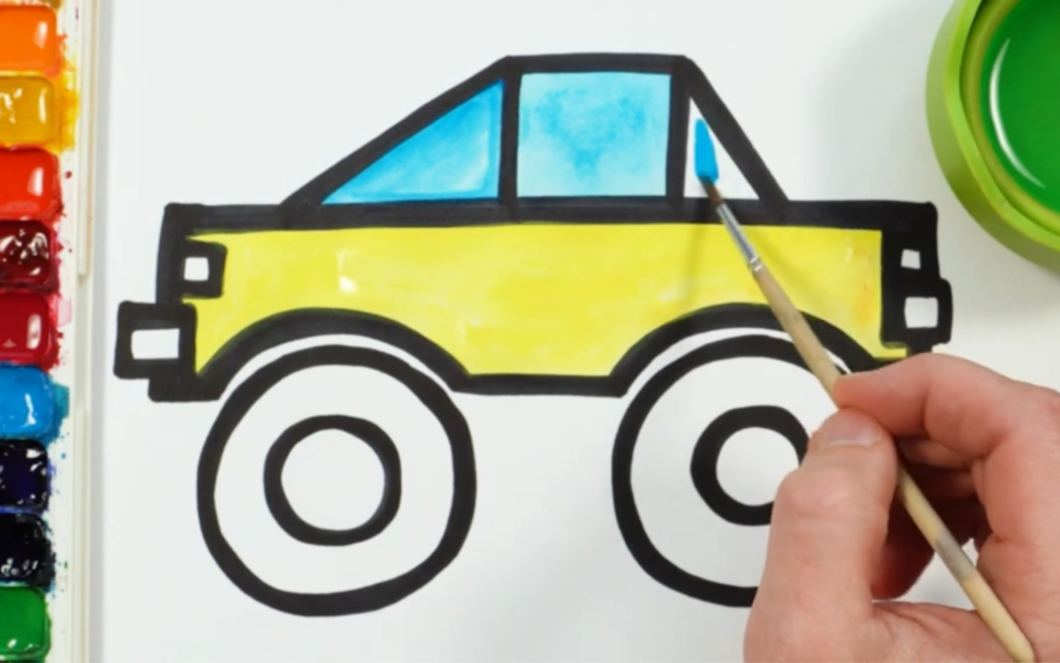 简笔画:如何简单的画一辆小汽车并配色