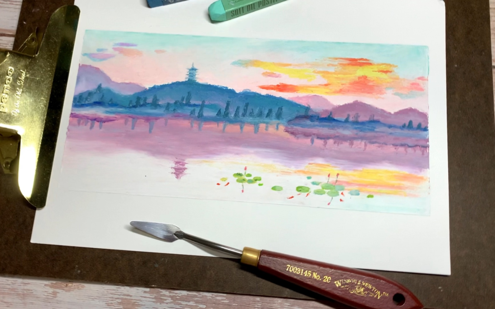 油画棒 | 西湖晚霞 完整绘画过程分享