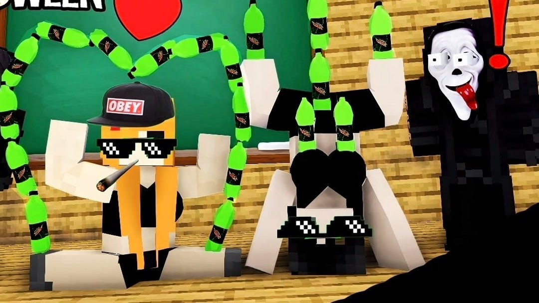 怪物学院:美少女翻转瓶子挑战赛-我的世界怪物学院搞笑动画