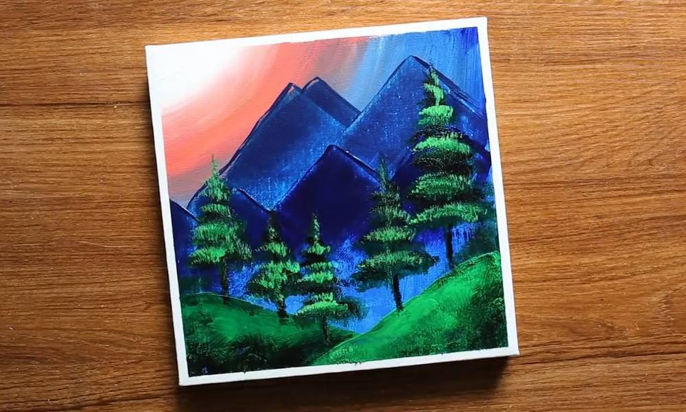 亚克力绘画教程,山林风景画的制作方法,简单易学!