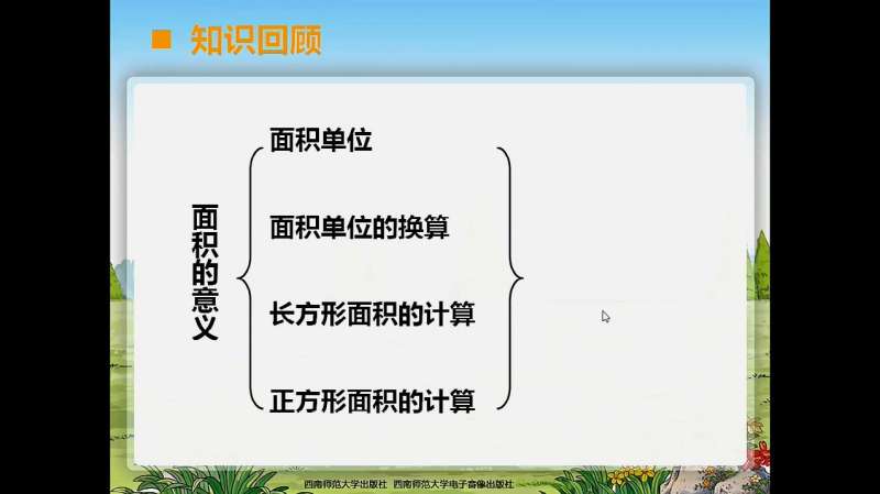 长方形和正方形的面积复习西师版三下总复习第2课时51