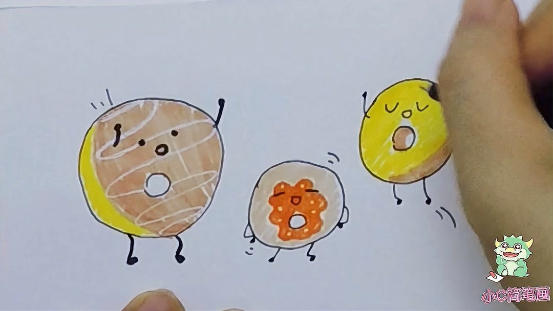 简笔画-画三个可爱的甜甜圈