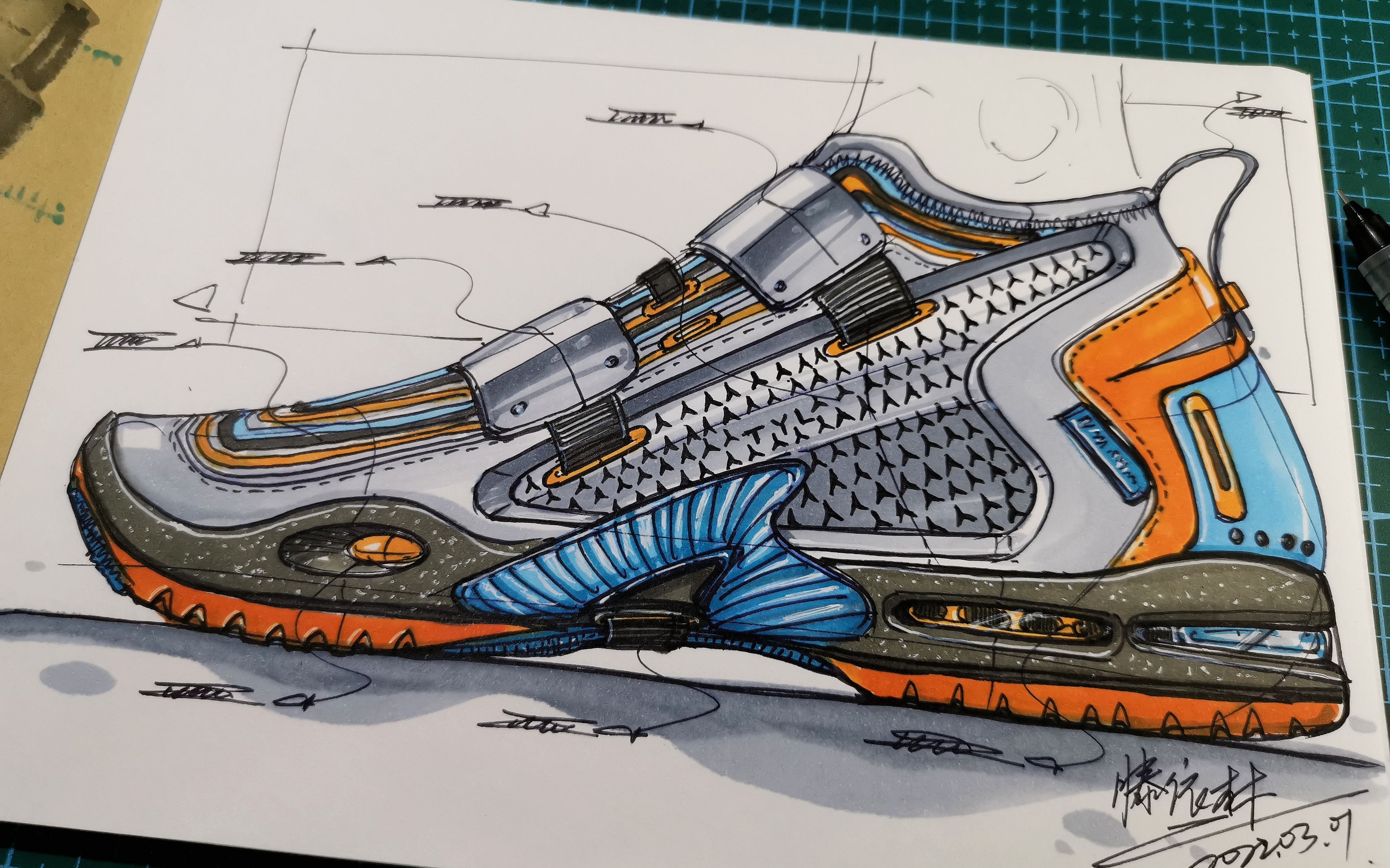 【工业产品设计手绘】原创运动鞋设计草图绘制过程分享