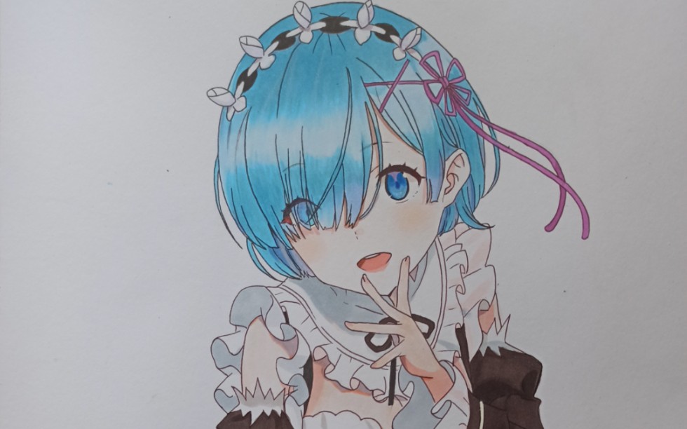 如果真爱有颜色那一定是蓝色(蕾姆马克笔手绘附带头发教程)