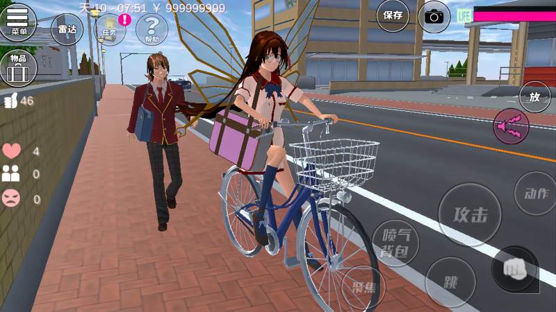 樱花校园模拟器:小夕骑着自行车和平衡车去学校上课,同学都走路