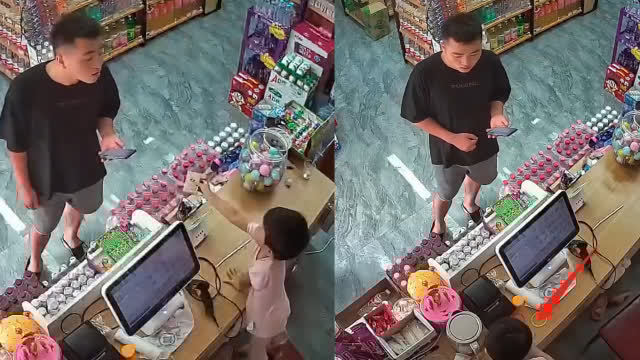 3岁萌娃看店业务熟练,帮客人拿货还介绍一番,结账时尴尬了