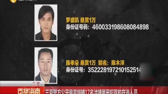 三亚警方公开悬赏缉捕17名涉嫌黑恶犯罪的在逃人员