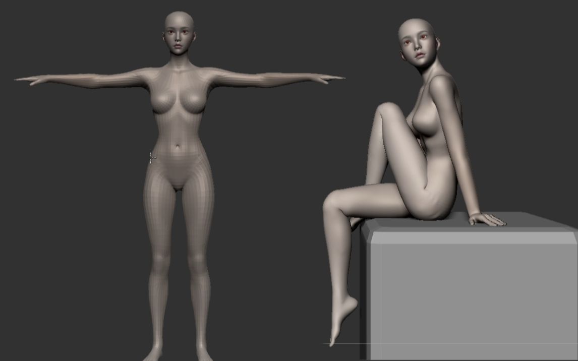 【zbrush雕刻】从裸模开始教你 女性体模型雕刻摆动作教学 人体结构...