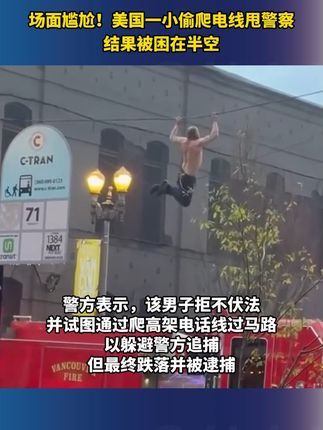 场面尴尬!美国一小偷爬电线甩警察,结果被困在半空