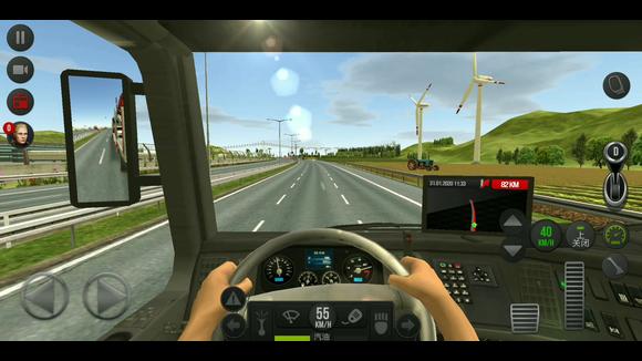 3D模拟游戏:司机开着卡车运输私家汽车,下高速闯栏杆了