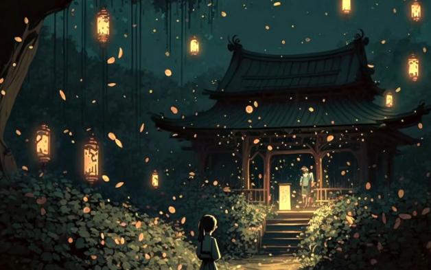 【白噪音】仲夏夜游园 闪烁的竹灯笼 梦境花园 放松身心|虫鸣声 夏天的...