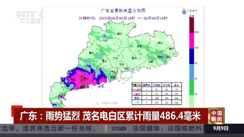 [中国新闻]广东:雨势猛烈 茂名电白区累计雨量486.4毫米