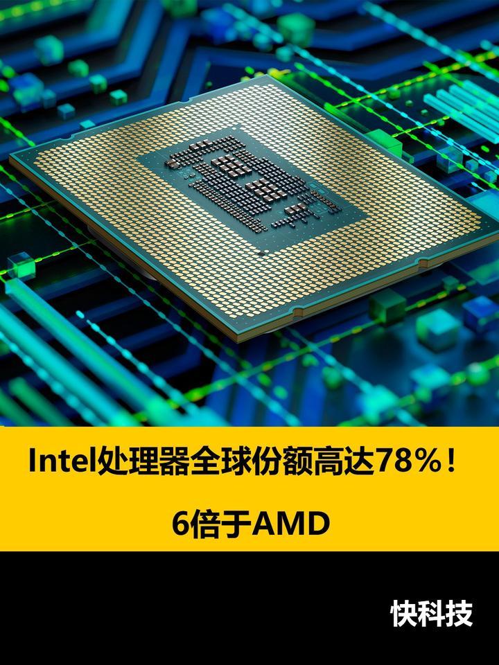 Intel处理器全球份额高达78%!6倍于AMD#Intel #处理器 #AMD #Intel