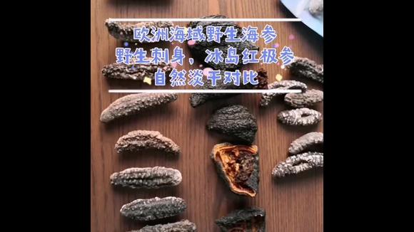 欧洲野生海参,刺身,冰岛红极参淡干对比#野生海参 #海参