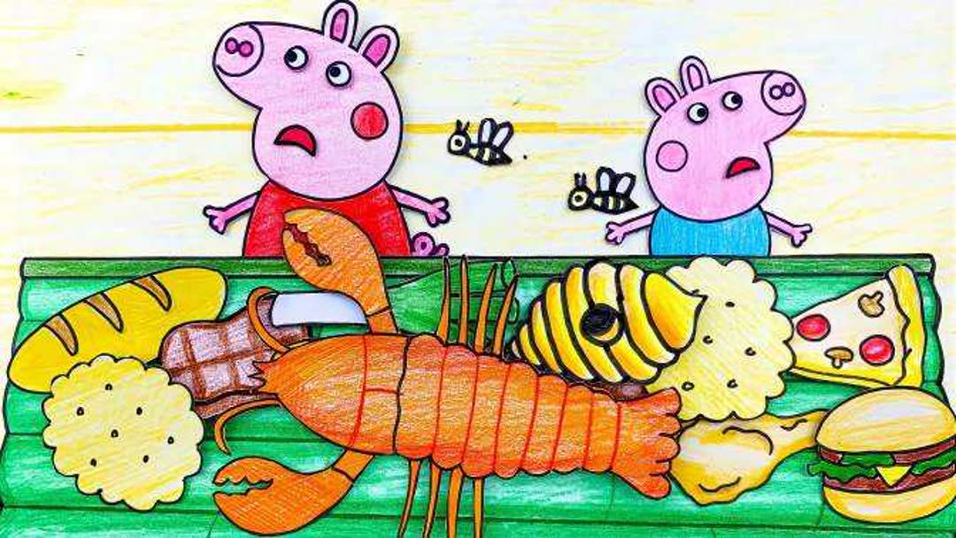 手绘定格动画:佩奇和乔治饿得肚子咕咕叫,没吃饱就碰见了大蜜蜂