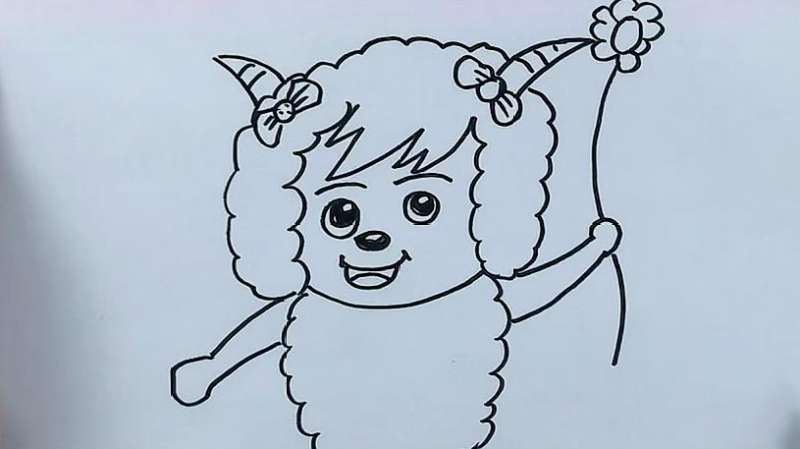 简单有趣的简笔画,快看美羊羊要送你一朵漂亮的鲜花!