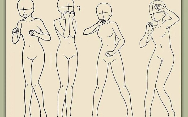 114款少女人体线稿procreate笔刷、ps笔刷动漫萝莉动作站姿态辅助线