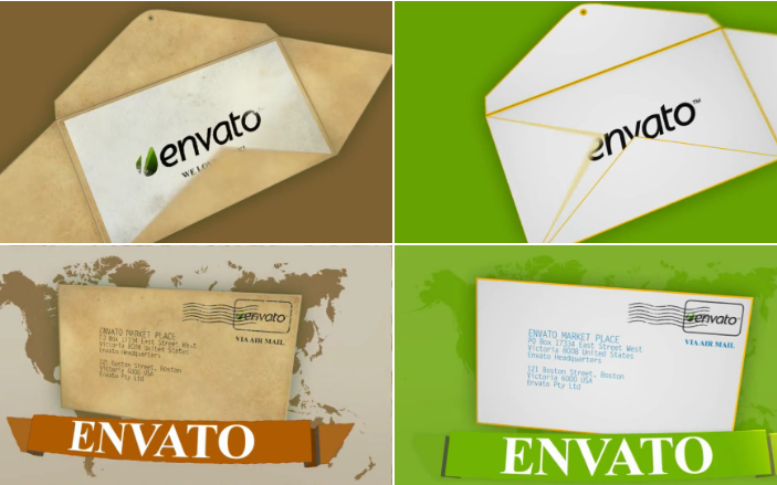 AE模板-邮件信封明信片信件特效的动态LOGO片头模板动态徽标视频...