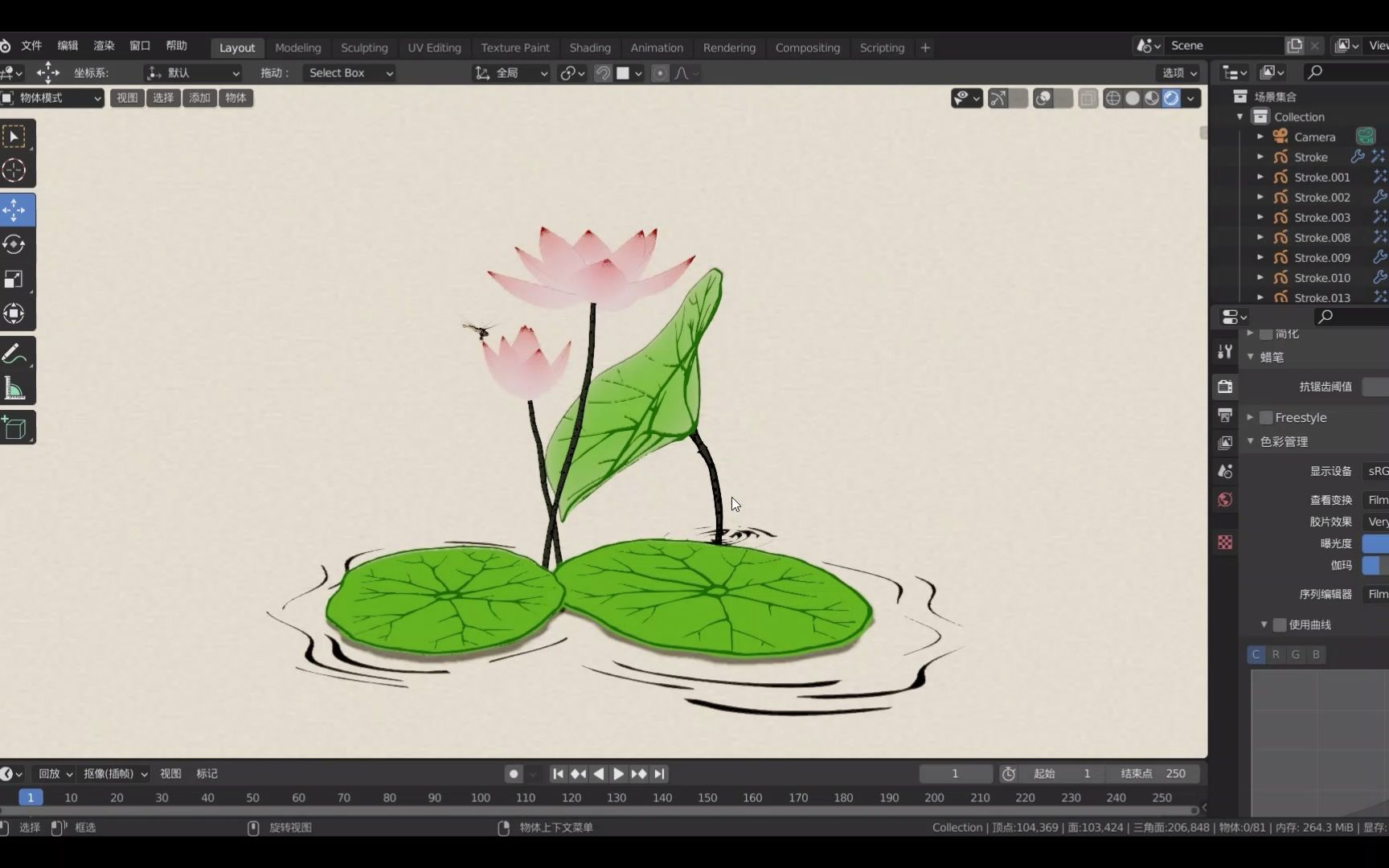 blender水墨荷花