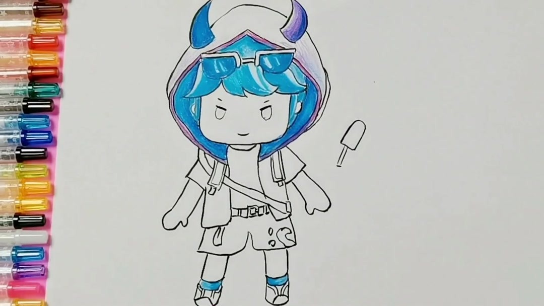 彩铅简笔画,卡通画迷你世界清夏,夏天的代表来啦