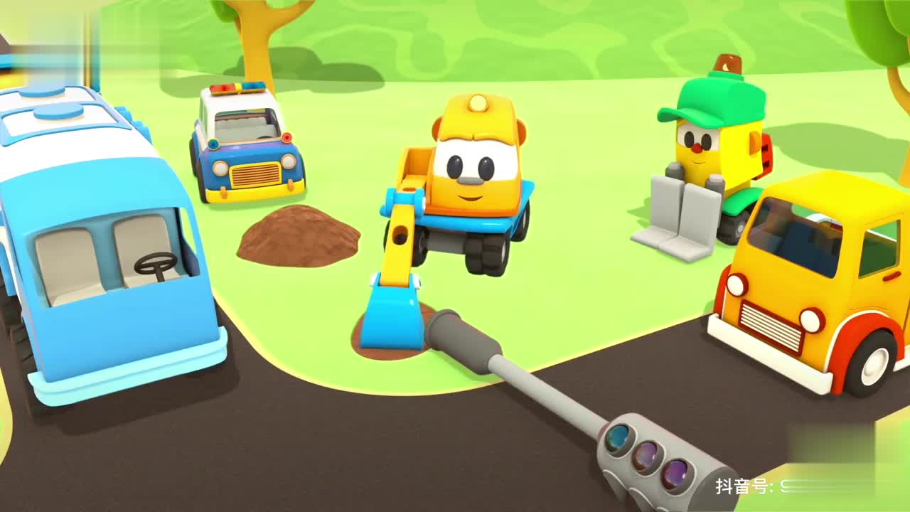 儿童动画:交通信号灯坏了,造成了路上的车辆出现拥堵,怎么办呢 儿童...