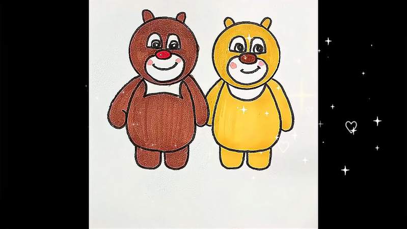 简笔画用瓶盖画熊大熊二超级好看