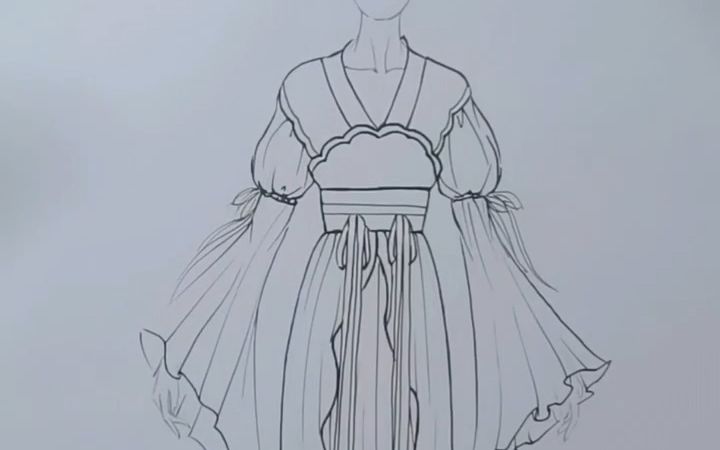【手稿绘图】美好的一天,教你对襟长裙汉服画法。