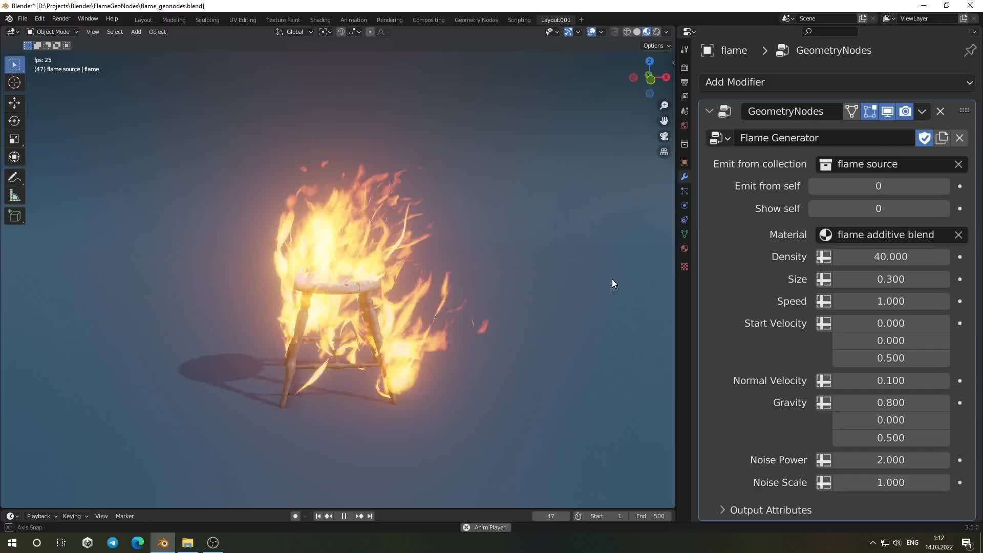 Blender插件-几何节点构建逼真火焰生成器预设Realtime Flame ...