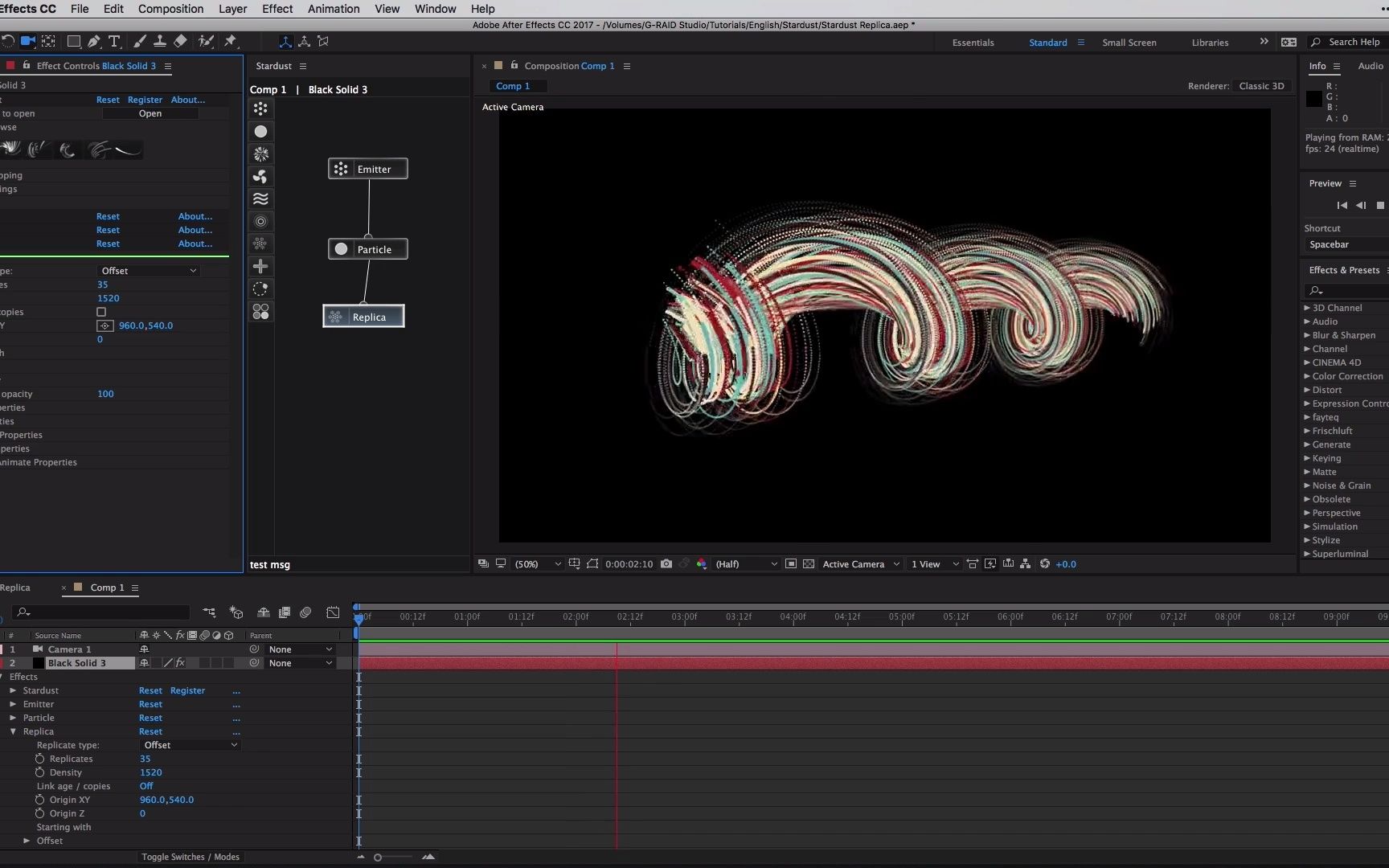 AE教程:Stardust星尘粒子 replica功能效果展示及使用教程(带工程文件)