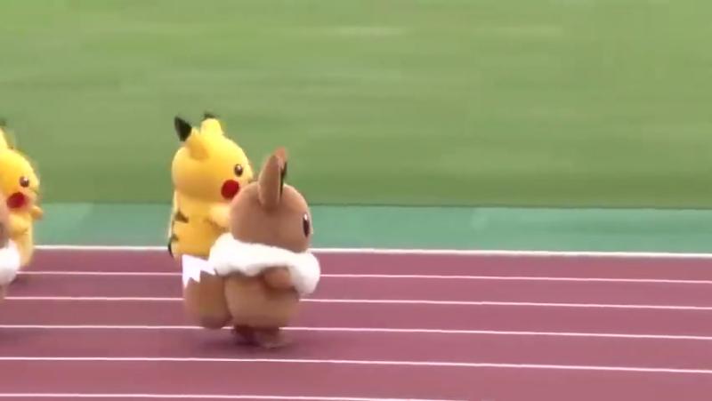 皮卡丘和伊布比赛接力跑,简直萌翻了。