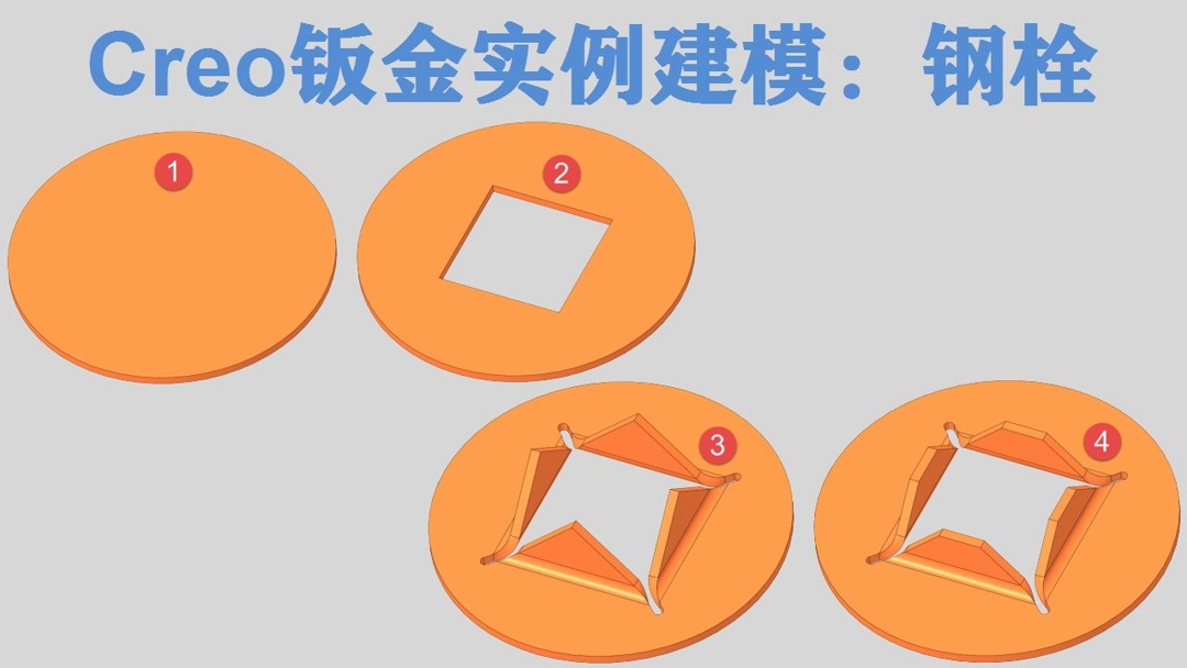 Creo7.0钣金件建模实例视频教程:钢栓零件参数化画图思路和步骤