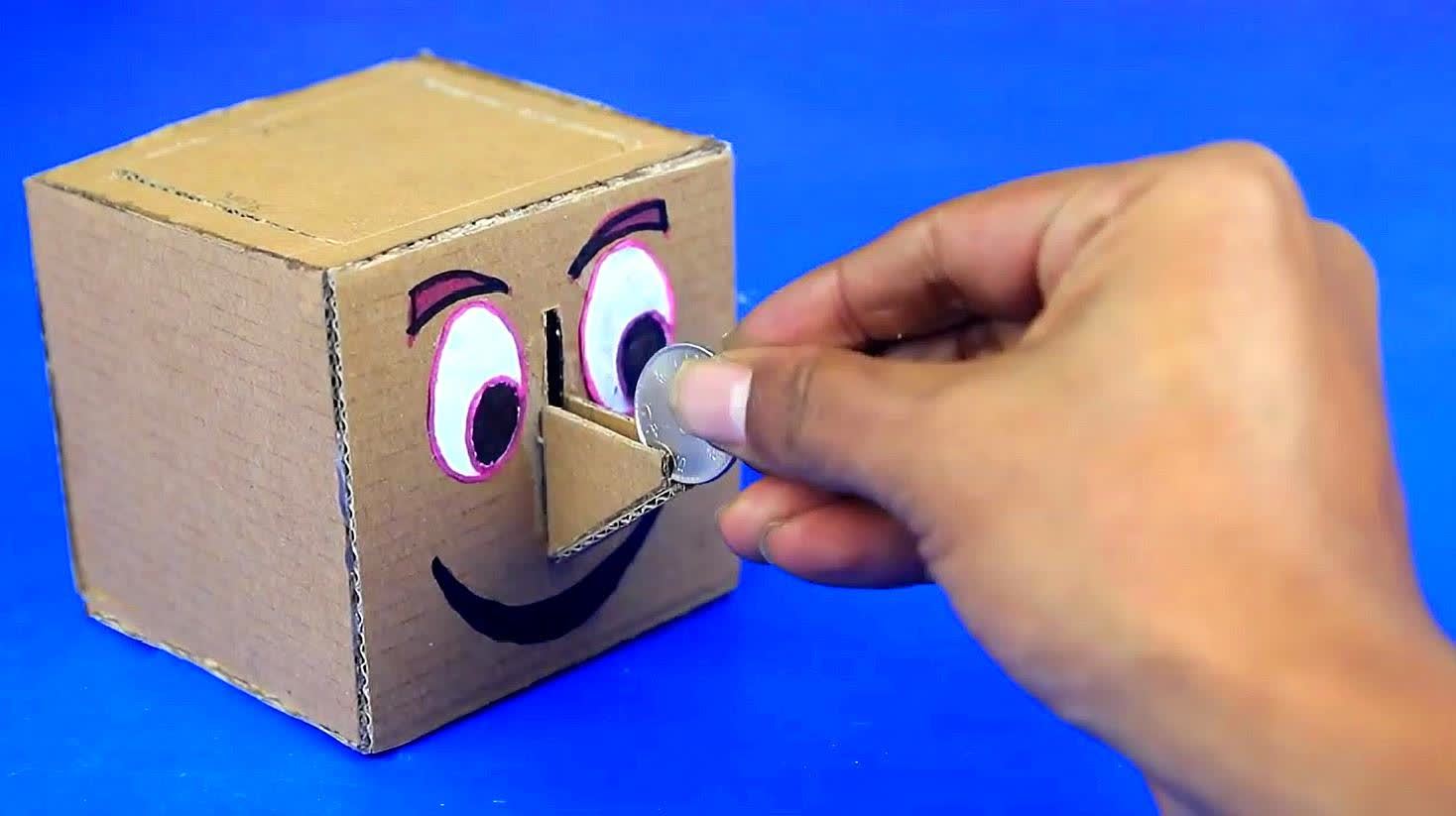 纸壳设计硬币储存盒,简单又好玩,喜欢的可以让孩子试试