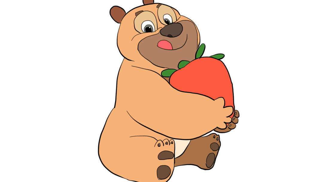 可爱的小熊二抱着水果儿童卡通简笔画