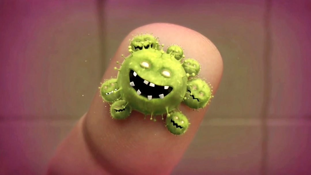 小伙可以看见手上的细菌,竟然在对自己笑,真想弄死它们