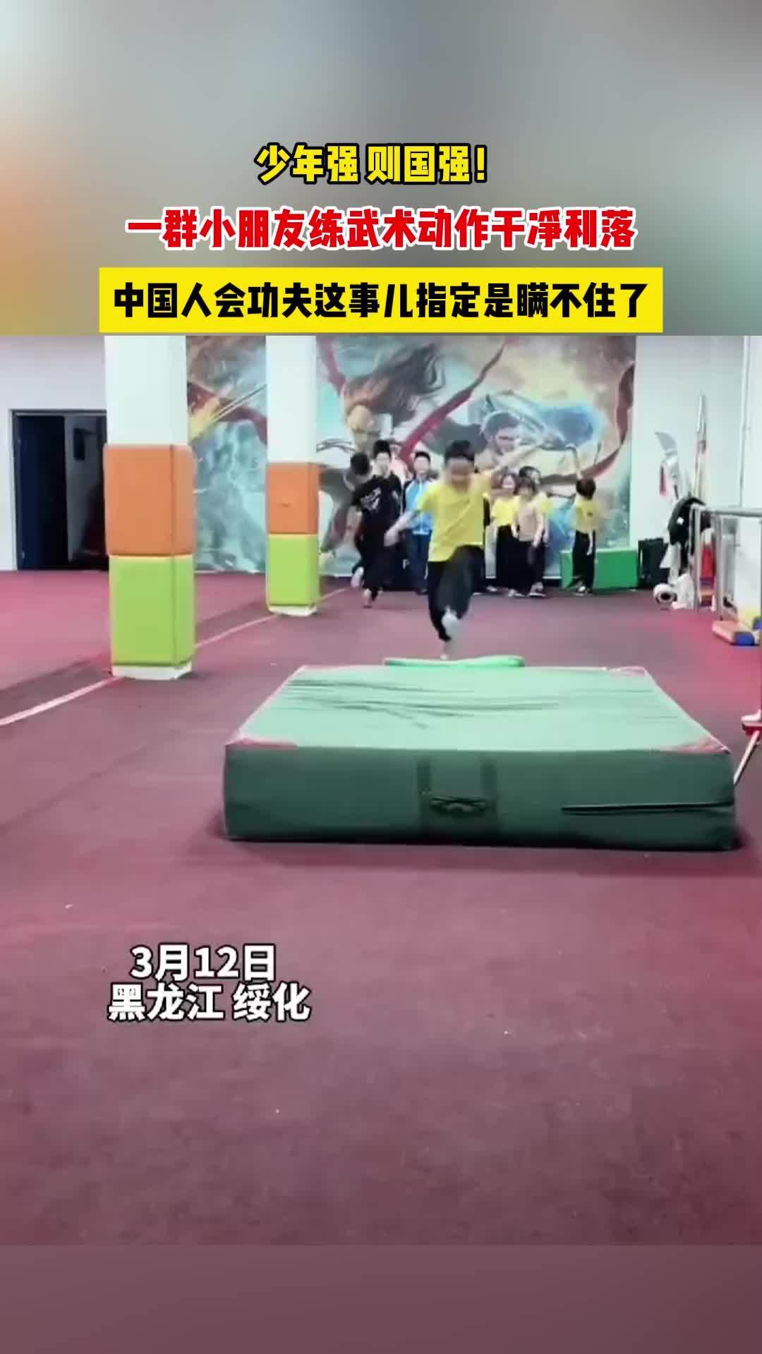 少年强 则国强!一群小朋友练武术动作干净利落