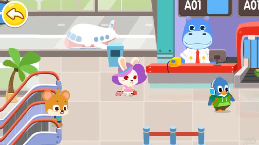 熊猫宝宝的机场婴儿学习旅行安全提示孩子们学习安全教育卡通游戏