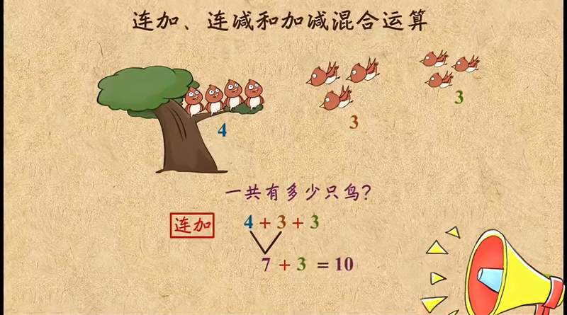 预习:一年级数学第四单元、连加连减混合