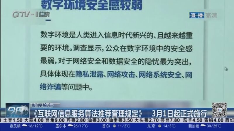 [今日-青岛]《互联网信息服务算法推荐管理规定》 3月1日起正式施行