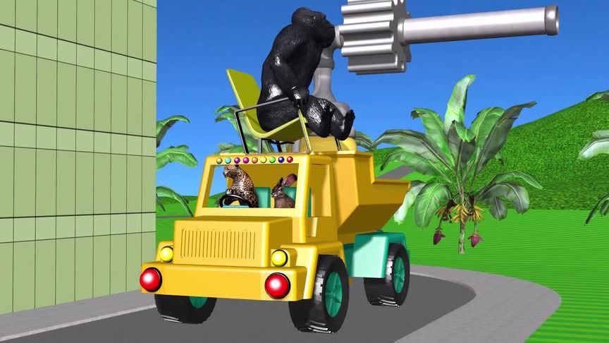 益智│亲子启蒙动画,大猩猩坐洒水车给水果树浇水,结出水果给小动物吃