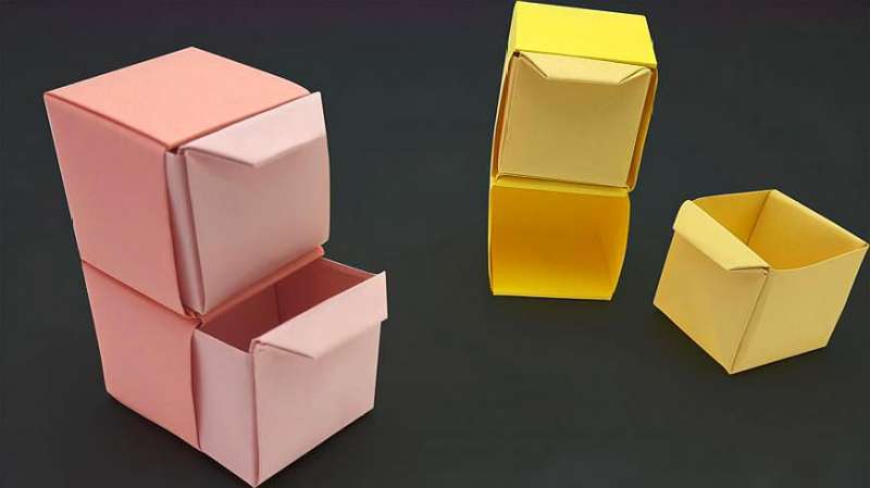 迷你家具折纸教程--仿真卧室床头柜小抽屉收纳盒折纸