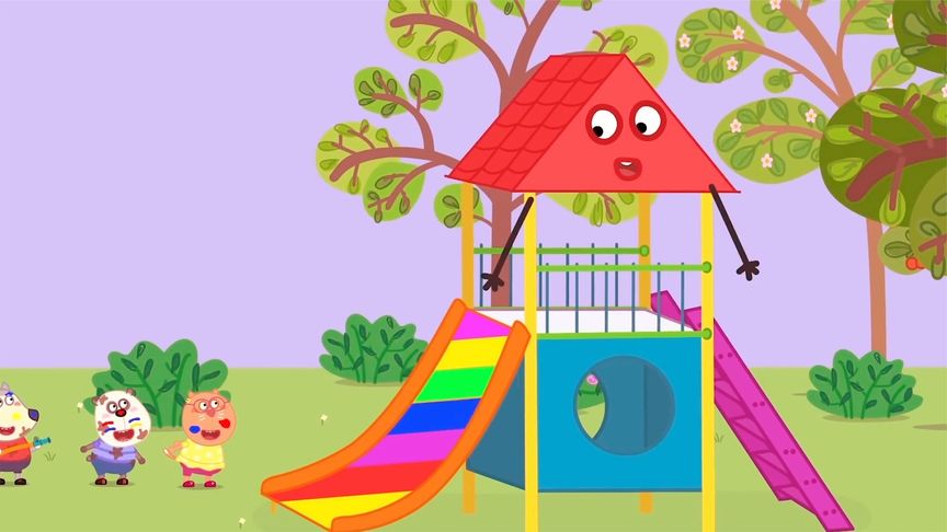 沃尔夫动画:小狼他们把滑梯涂成彩虹的颜色,也太好看了吧!