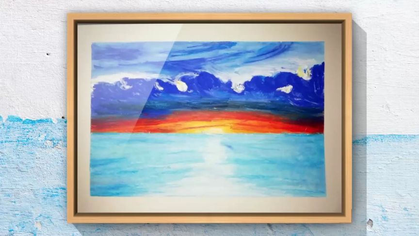 【油画棒教程】美丽蔚蓝的大海和落日恐怕就是这样吧!